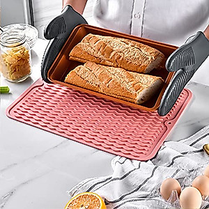 Kitchen Silicone Dish Drying Mat, Non-Slip Heat Resistant Pad for Sink Bar Bottle Cup, Dishwasher Safe(12x16")