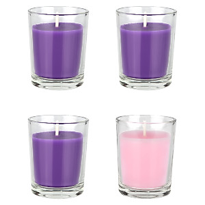 Mega Candles 4 pcs Unscented Christmas Advent Candles Set, Hand Poured Premium Wax Glass Container Votive Candle 2 Inch x 2.5 Inch, Holidays, Celebrations, Devotional, Church, Wreath, Party, Gifts