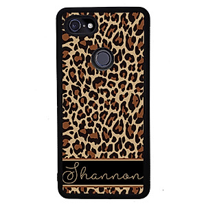 Leopard Animal Skin Personalized Black Rubber Phone Case Compatible With Google Pixel 8 Pro, 8a, 8, 7a, 7, Pixel 7 Pro, 6a, Pixel 6 Pro, 6, 5, 4a 5G, 4a 4G, 4, 4 XL, 3a, 3a XL, 3, 3 XL, 2 XL, 2