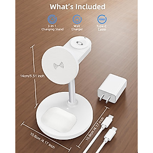 FutureCharger for MagSafe Charger Stand - 3 in 1 Wireless Charging Station for Apple Devices, for iPhone 15/14/13/12 Series, for iWatch/Airpods, Aluminum Alloy Rod, Leather Pad, White