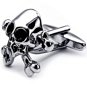 Cool Skull Cufflinks for Men Unique, 3D Skeleton Cuff-links, Gothic Cufflink, Men's Cuff Links, Men Cufflinks, Novelty Cufflinks, Mens Cuff Links, Gift for Wedding Grooms Groomsmen (Silver)