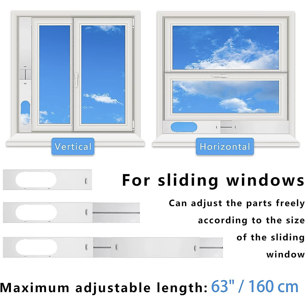 LEZIFU Portable Air Conditioner Window Kit with Hose, Adjustable Window Seal with 5.9 Inch Diameter 59" Length Hose for Vertical/Horizontal Window Kit