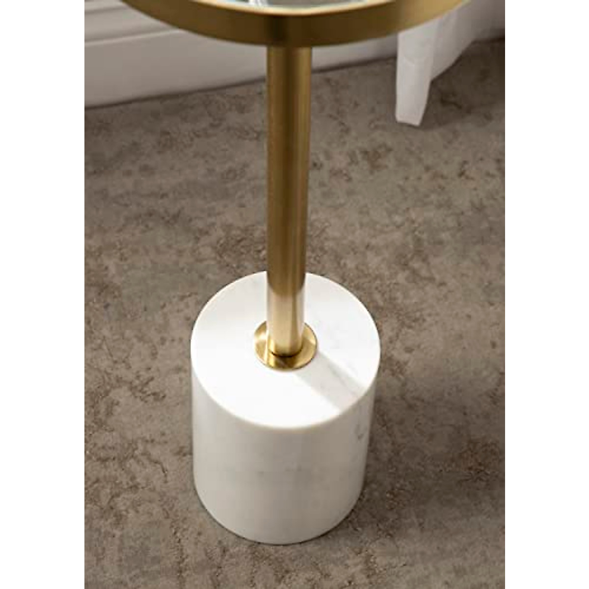 Kate and Laurel Hescott Modern Decorative Round Drink Table with Natural Marble Base and Mirrored Tabletop, 10x10x24, Gold