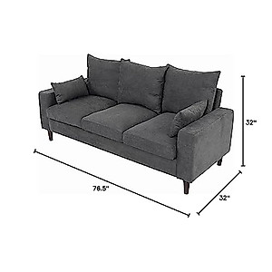 Panana 3-Seat Sofa Couch with Reversible Back Cushions Modern Fabric Sofa 3 Seater Couch for Small Apartment (Grey, 3 Seater with Ottoman Stool)
