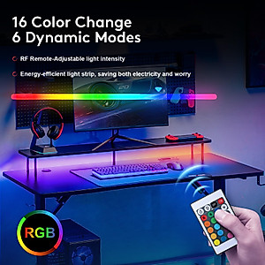 GTRACING 55 Inch Gaming Desk with LED Lights, Computer Gamer Desk with Monitor Stand, Ergonomic Carbon Fiber Surface Gaming Table with Mouse Pad for Home Office, RGB