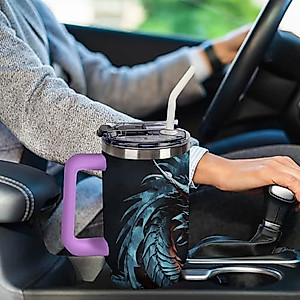LLUTSNTH 40 Oz Vacuum Tumbler with Violet Handle Leakproof Insulated Tumbler Dragon Stainless Steel Travel Mug with Lid And Straw Coffee Cup Cute Water Bottles Cup Holder Friendly