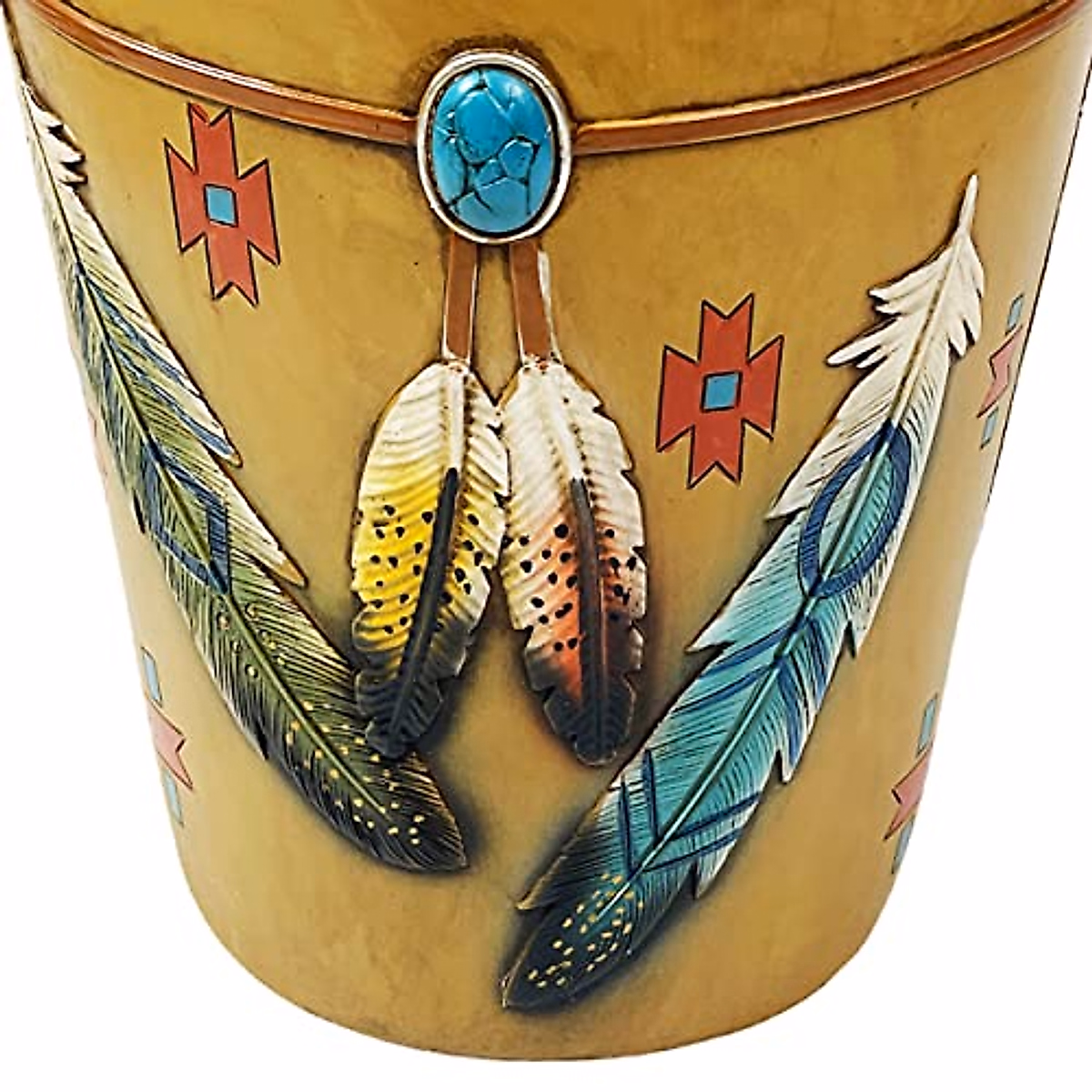 Urbalabs Indian Feather and Teal Stone Western Rustic Bathroom Trash Can Office Waste Basket Country Decor Rustic Office Garbage Can Cowboy Gun Decor Bathroom Decor Man Cave Western Waste