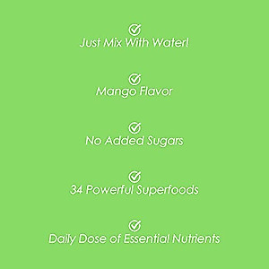 SkinnyFit Mango Splash Skinny Greens, Green Juice Superfood Powder, Natural Energy & Focus, Reduce Bloating, Helps Reduce Inflammation, Spirulina, Chlorella, 30 Servings