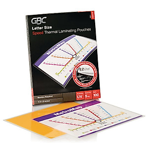 GBC Laminating Sheets, Thermal Laminating Pouches, Letter Size, 5 Mil, Speed Format, EZUse, 100 Pack (3200716)