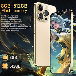 xixaomiro i14Pro 2023 Unlocked 5G Android Cell Phone 8GB + 512GB 1TB Expandable 6.7 "FHD 90Hz Display Screen 6800mAh Battery Mobile Phone 13 MP/48MP Camera Dual Sim Card (Golden)