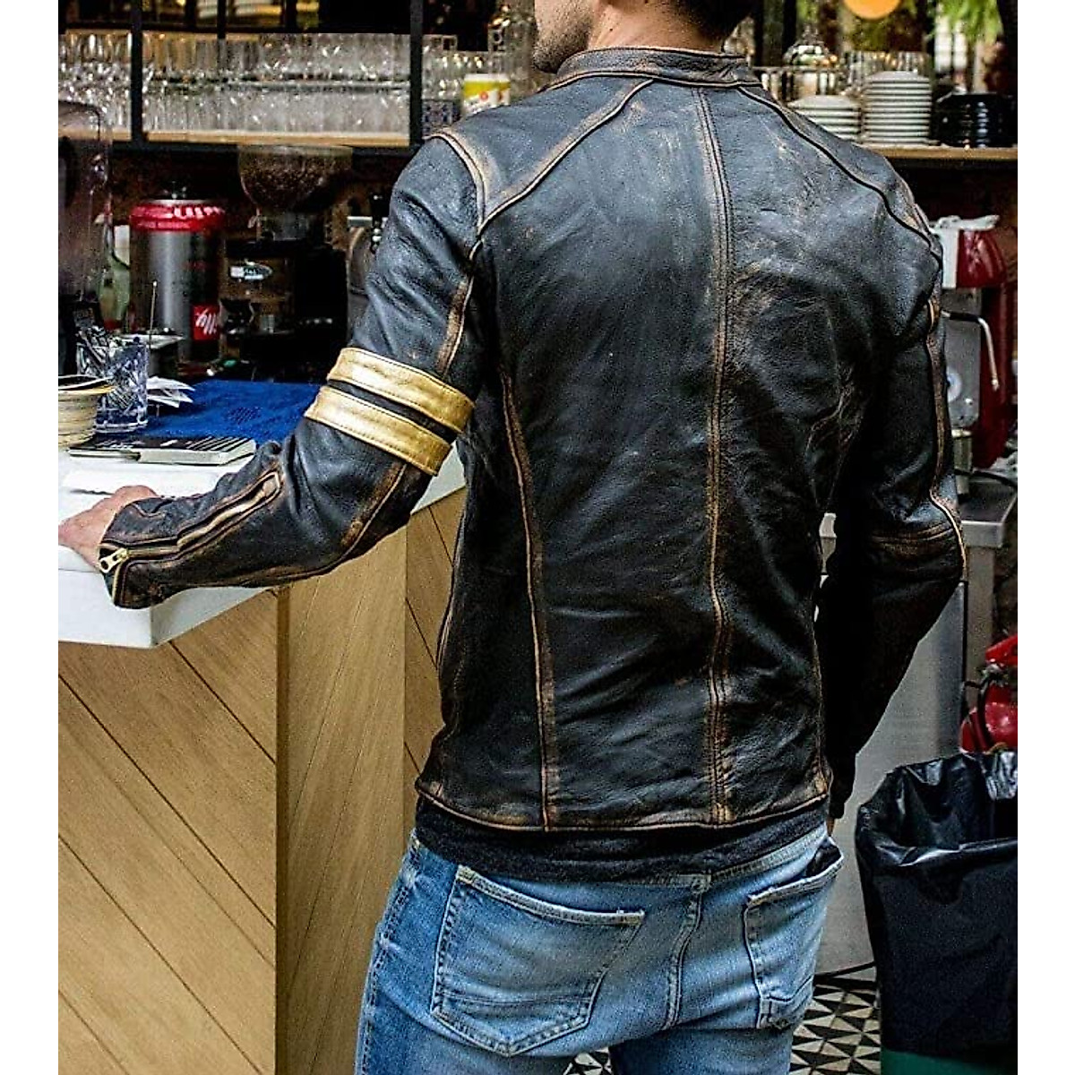 Men's Elite Vintage Cafe Racer Motorcycle Distressed Leather Jacket (XL), Black, A58
