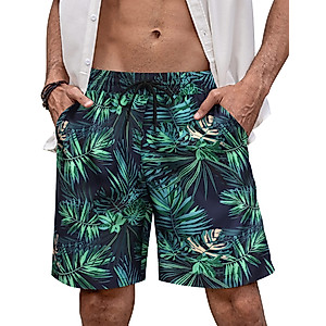 COOFANDY Men Swim Trunks 9 Inch Inseam Bathing Suit Hawaiian Beach Shorts Pocket