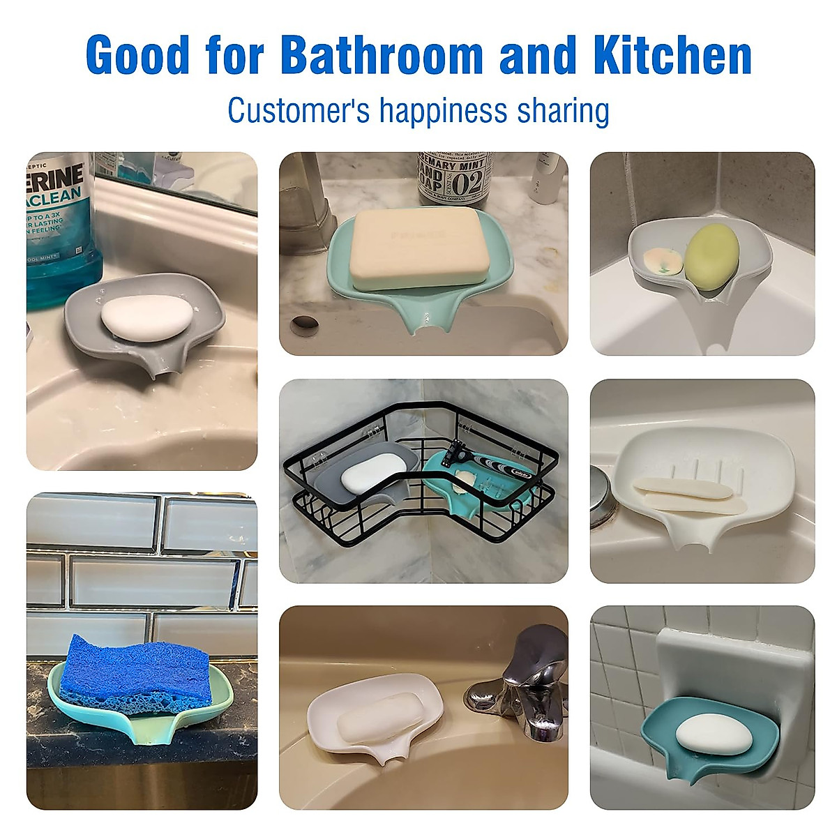 3 Pack Silicone Soap Dish with Drain, Bar Soap Holder for Shower/Bathroom, Self Draining Waterfall Soap Tray/Saver for Kitchen, Keep Soap Dry, Easy to Clean