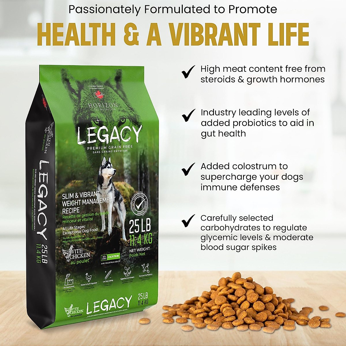 LEGACY All Life Stages Premium Grain-Free Dry Dog Food | Slim & Vibrant Weight Management | Chicken Recipe | 25lb