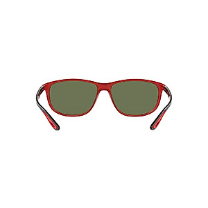 Ray-Ban RB4394M Scuderia Ferrari Collection Square Sunglasses, Matte Red/Green Mirrored Silver Polarized, 61 mm