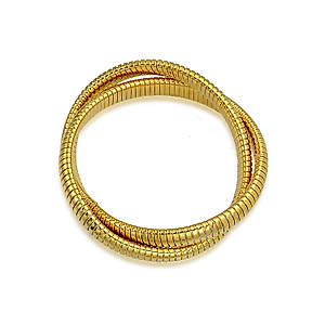 Bling Jewelry Omega Snake Cobra Wide Bangle Twisted Bracelet Bands Set Interlocking Flexible Stretch Bracelets for Women Yellow Gold Plated Stainless Steel Fits 8 to 8.5 inches Wrist