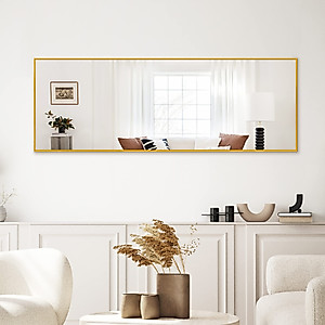 NicBex Full Length Mirror, 60" x 20" Wall Mirror Full Length Wall Mounted Mirror Aluminum Alloy Frame Dressing Mirror for Bedroom/Living Room/Dorm Room Floor Mirror with Stand,Gold