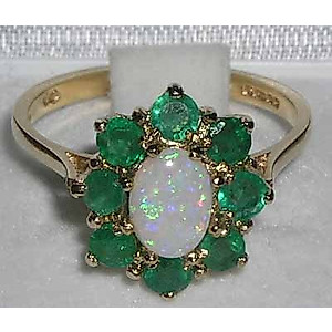 LetsBuyGold 14k Yellow Gold Real Genuine Opal and Emerald Womens Band Ring - Size 12