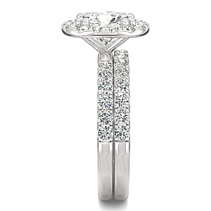 Charles & Colvard Created Moissanite 8mm Round Cut Bridal Ring Set for Women | 2.87 cttw DEW | Lab Grown | Solid 14K White Gold with Rhodium | Size 9