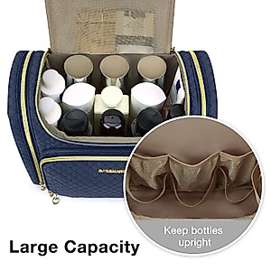 BAGSMART Travel Toiletry Bag, Toiletry Bag for Women, Water-resistant Cosmetic Makeup Bag, Large Capacity Travel Organizer for Full Sized Toiletries and Cosmetics, Navy Blue