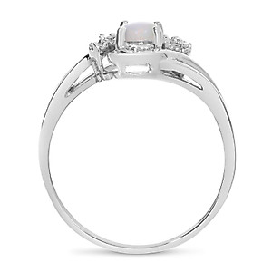 Direct-Jewelry 10k White Gold Oval Opal And Diamond Ring (Size 6.5)