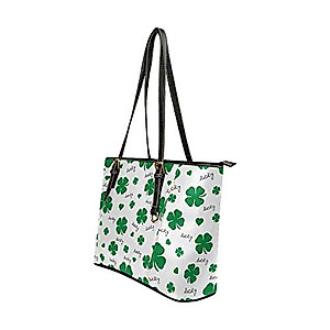 InterestPrint Luck leaf Pattern for Saint Patrick's Day Tote Bag Women's PU Leather Handbag Ladies Shoulder Bag