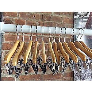 NAHANCO MINI6RC12 Deluxe Flat Wooden Pet, Doll Clothes, Accessory, Jewelry Hanger with Chrome Hook Ball end with Clips, 6", Natural (Pack of 12), Natural Finish