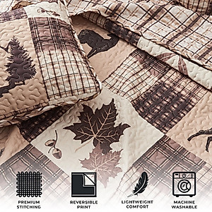 Great Bay Home Lodge Bedspread King Size Quilt with 2 Shams. Cabin 3-Piece Reversible All Season Quilt Set. Rustic Quilt Coverlet Bed Set. Redwood Collection.