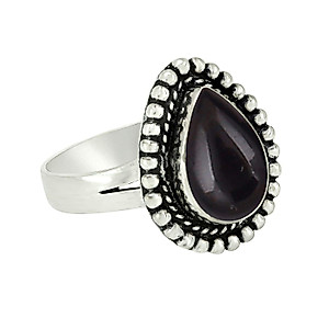 5.07Cts Solitaire Natural Black Onyx 925 Silver Plated Ring Size 9 For Women, Handmade Black Stone July Birthstone Ring Jewelry Gift For Women Mom Wife