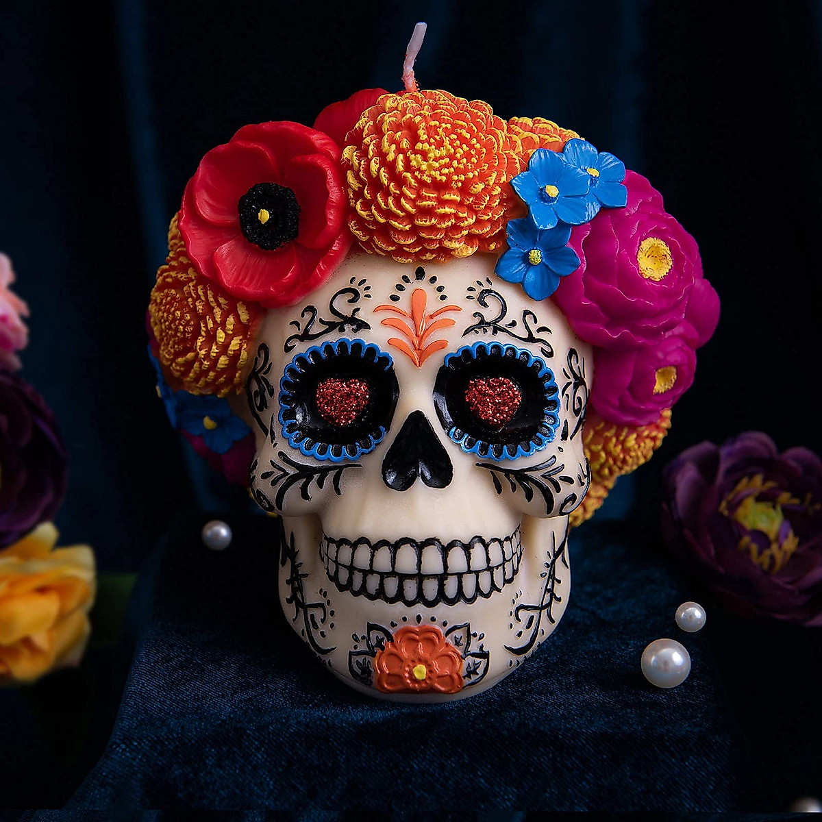 Dia De Los Muertos Floral Skull Scented Candle for Day of The Dead Mexico Decoration