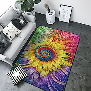 Hippie Sunflower Area Rug for Living Dinning Room Bedroom Kitchen, Nursery Rug Floor Carpet Yoga Mat
