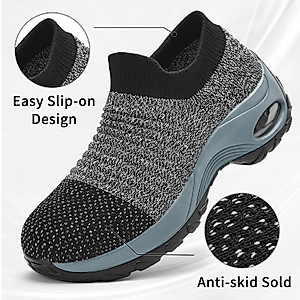 Akk Women Walking Shoes Slip on Sock Sneakers Non-Slip Mesh Sneakers for Women Light Weight Air Cushion Running Work Shoes Grey,11