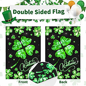 Funux St Patricks Day Garden Flag 12×18 Inch Double Sided Green Shamrock Clover Welcome Small Outside Vertical Holiday Yard Decor