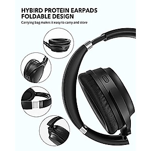 HROEENOI Wireless Bluetooth Active Noise Cancelling Deep Bass Over Ear Headphones with CVC 8.0 Microphone, Wireless Gaming Headset for Pc, 40 Hours Playtime for Travel Work Phone- Black