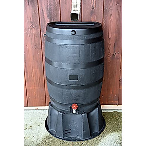 RTS Companies Inc Home Accents 50-Gallon ECO Rain Water Collection Barrel Made with 100% Recycled Plastic Spigot, Black