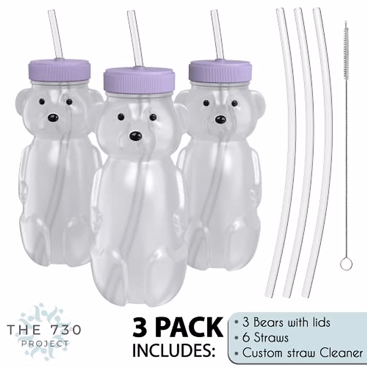 Honey Bear Straw Cup for Babies 3 pack; 8oz straw bear cup with improved safety lid design; honeybear baby cup straw; honey bear cup and honey bear bottle. Straw learning therapy cup(Unicorn- PURPLE)