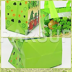 PARSUP 8PCS St Patricks Day Reusable Gift Bags, Irish Treat Bags with Handles, Saint Patrick's Day Party Bags, Multifunctional Non-Woven Bags for Gifts Wrapping, Irish Party Supplies, 8"×8"×6"