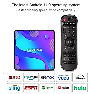 GREVA Android TV Box 11.0 4GB RAM 64GB ROM RK3318, 4K HDR Smart TV Box 2.4G/5G WiFi BT4.1, Streaming Media Player Set Top Box