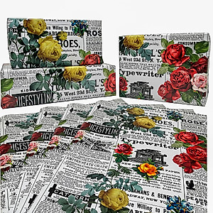 Dtiafu Vintage Newspaper Wrapping Paper Retro Floral Gift Wrap Paper - Rustic Wrapping Paper for Christmas Wedding Holiday - 20 x 28 Inch Per Sheet （6 Sheet）
