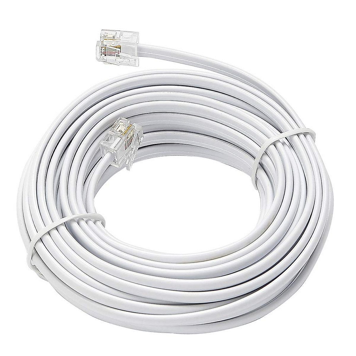 Telephone Extension Line Cord Cable Wire, Land Phone line, White, 25ft, Standard RJ11 Plugs