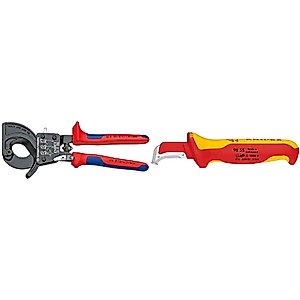 KNIPEX Ratcheting Cable Cut and Dismantling Knife-1000V Insulated Bundle