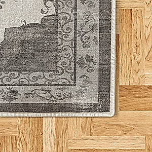 Ambesonne Rose Decorative Rug, Vintage Boho Oriental Culture Style Pattern of Swirling and Curlicue Flowers Art, Quality Carpet for Bedroom Dorm and Living Room, 5' 1" X 7' 5", Dark Grey