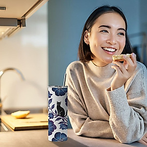 Medpol Cute black cat tumbler with lid and straw 20 oz insulated tumbler cups Cute black cat insulated travel coffee mugs for women cute sippy cups stainless insulated travel cups