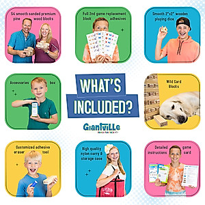 Giantville Giant Tumbling Timber Toy - Premium Pine Wood Life-Size Blocks Tower - Big Floor/Board Indoor/Outdoor Yard Game for Kids & Adults - 54-Blocks + Red Storage/Carry Bag - Grows Almost 4-Feet