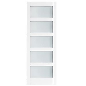 Finosen 32 in x 84 in Sliding Closet Door, 5-Lite Frosted Glass, LVL Wood Panel, PVC Surface, Assembly Needed Interior Doors for Bathroom, Living Room, White