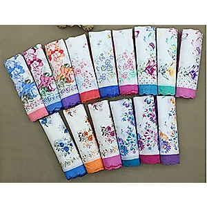 Forlisea Womens Colorful Ladies Hankies 100% Cotton Handkerchief Wendding Hanky