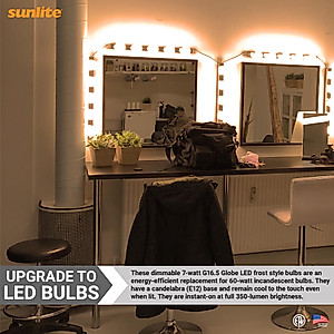 Sunlite 40299 LED G16.5 Globe Light Bulb, 7 Watts (60W Equivalent), 500 Lumens, 2700K Soft White, Dimmable, Candelabra E12 Base, Short Bulbs, Vanity Bulbs, Frosted, 3 Count