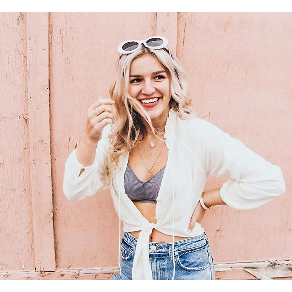 ADMIRING White Oval Round Sunglasses Thick Bold Clout Goggles Oval Mod Retro Vintage Kurt Cobain Inspired Sunglasses Round Lens