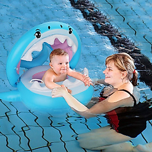Baby Pool Float with Canopy UPF50+ Sun Protection Inflatable Baby Float Water Toys Summer Toys Baby Swim Float for Pool Aged 6-36 Months
