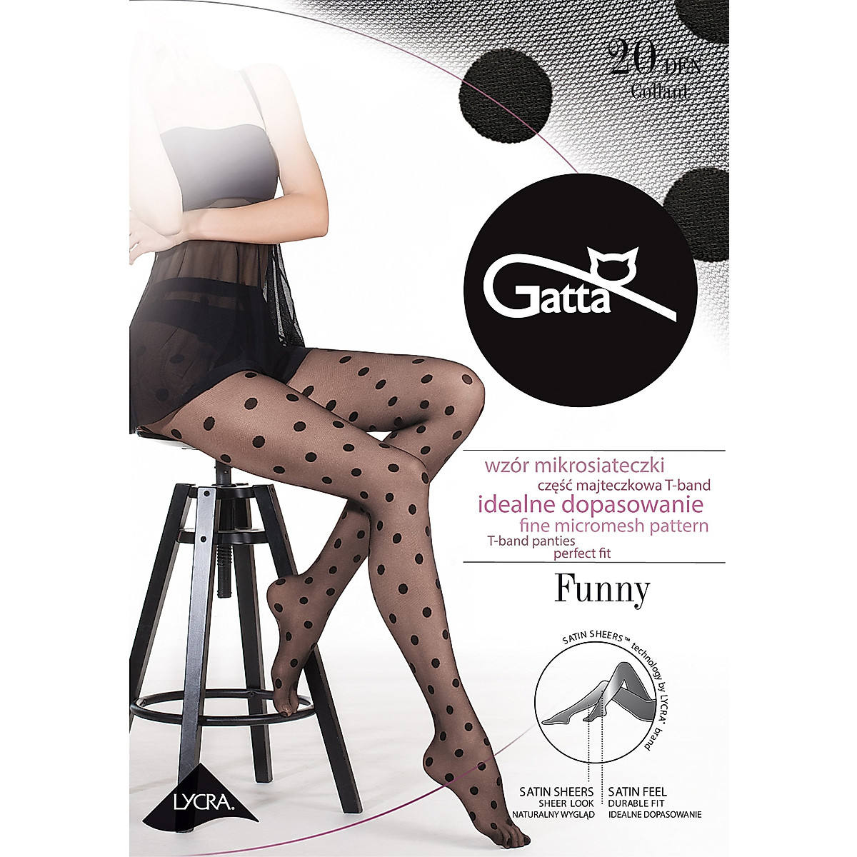 POLKA DOT TIGHTS | Womens Black Sheer Patterned Tights | FUNNY 07 (Made in Europe) (Black, 4(L)